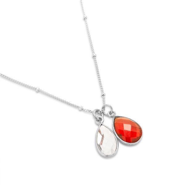 Sterling Silver Teardrop Birthstone Necklace - 2 Stones