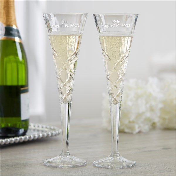 Engraved Reed & Barton Crystal Wedding Champagne Flute Set