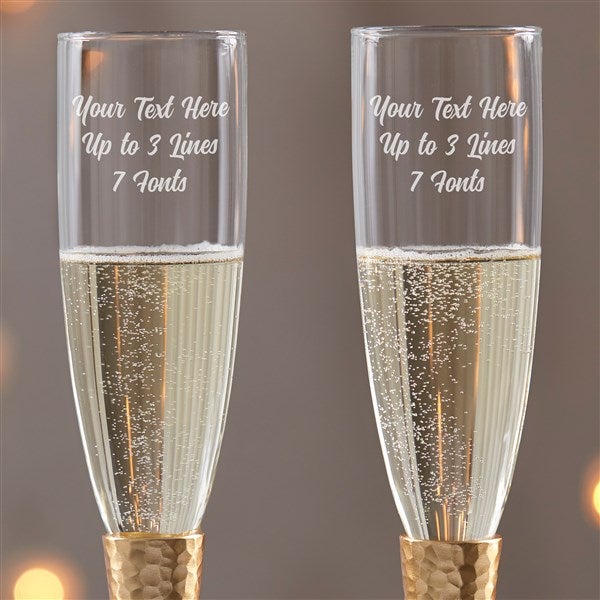 Engraved Message Gold Hammered Champagne Flute Set