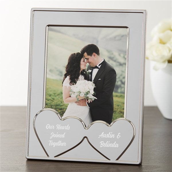 Engraved Message Double Hearts Silver Picture Frame