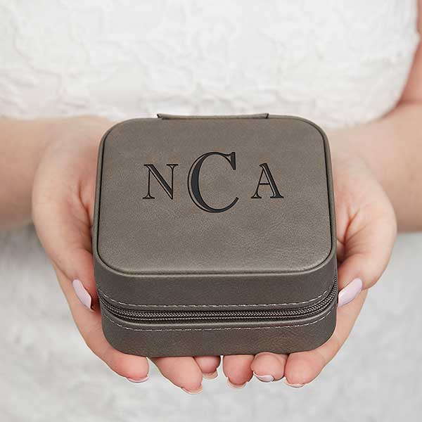 Personalized Leatherette Jewelry Case - Classic Celebrations - Grey