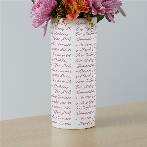 Personalized White Flower Vase - Family Heart