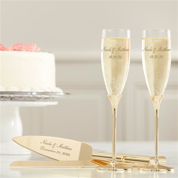 Classic Gold Engraved Cake Knife & Server Set
