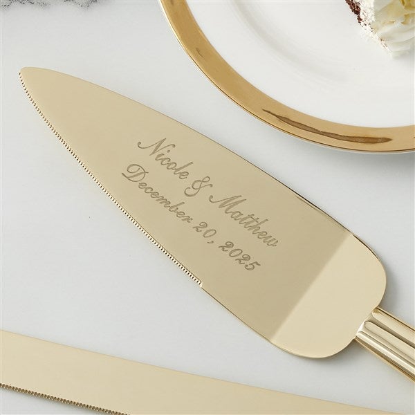 Classic Gold Engraved Cake Knife & Server Set