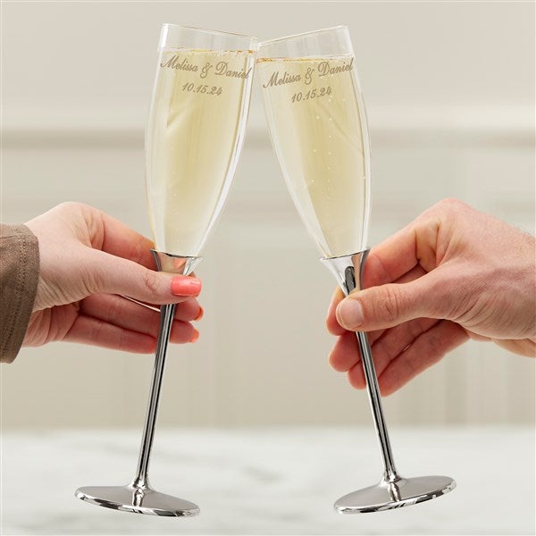 Classic Personalized Silver Wedding Flute Set