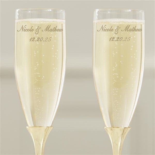 Classic Personalized Gold Wedding Flute Set