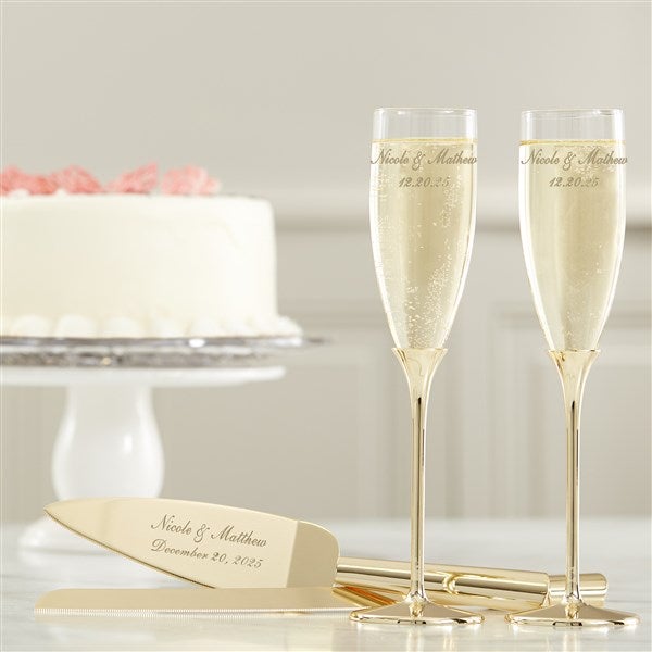 Classic Personalized Gold Wedding Flute Set