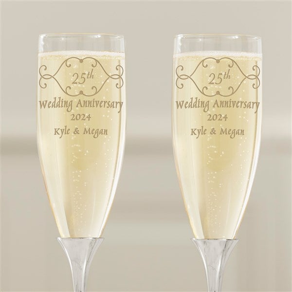 Anniversary Toast Personalized Silver Flute Set