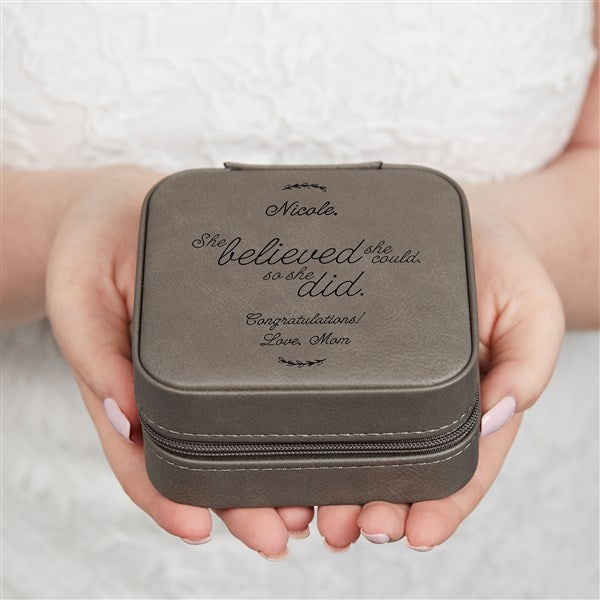 Inspiration For Her Personalized Leatherette Jewelry Case -Grey