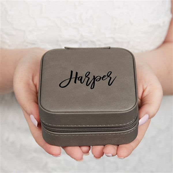 Scripty Style Personalized Leatherette Jewelry Case -Grey