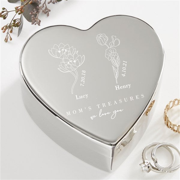 Personalized Silver Heart Keepsake - Birth Month Flower
