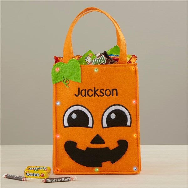 Pumpkin Embroidered Light Up Halloween Treat Bag