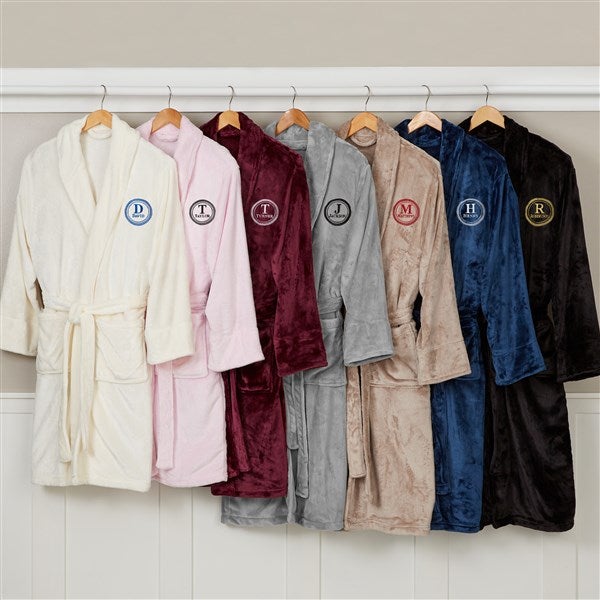 Gentleman's Seal Embroidered Fleece Robe- Grey