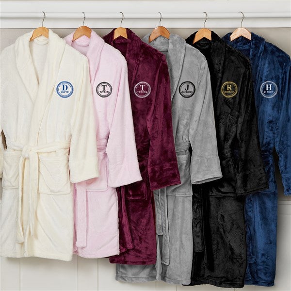 Gentleman's Seal Embroidered Fleece Robe- Grey
