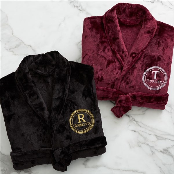 Gentleman's Seal Embroidered Fleece Robe- Black