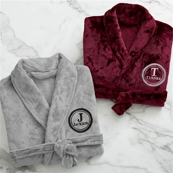 Gentleman's Seal Embroidered Fleece Robe- Grey