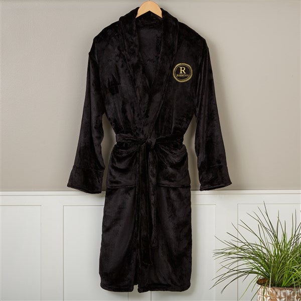 Gentleman's Seal Embroidered Fleece Robe- Black
