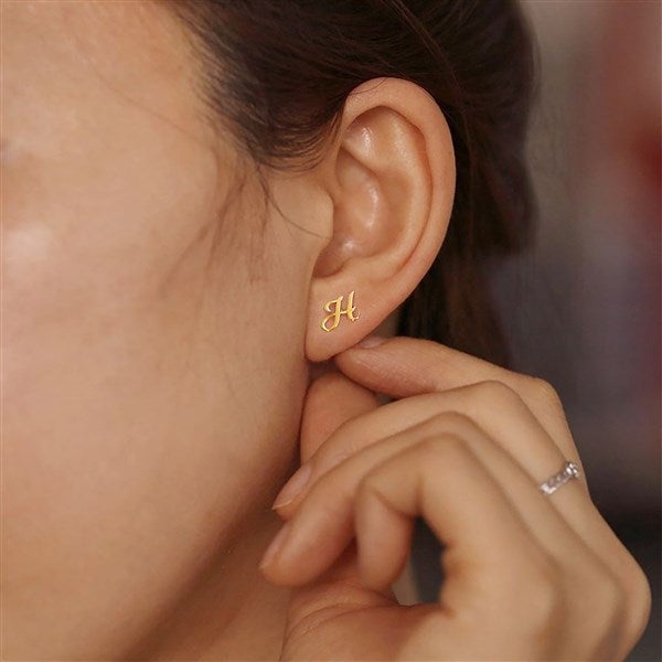 Personalized Initial Script Stud Earrings - Gold Plated