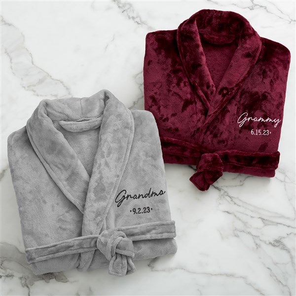 Grandma & Grandpa Established Embroidered Fleece Robe- Maroon