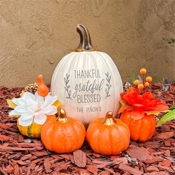 Thankful Grateful Blessed Personalized Pumpkin - Large Cream
