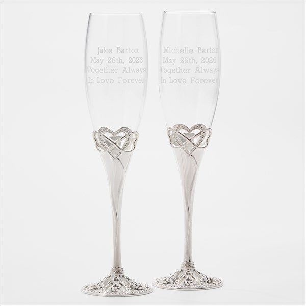 Infinity Heart Wedding Engraved Champagne Flute Set