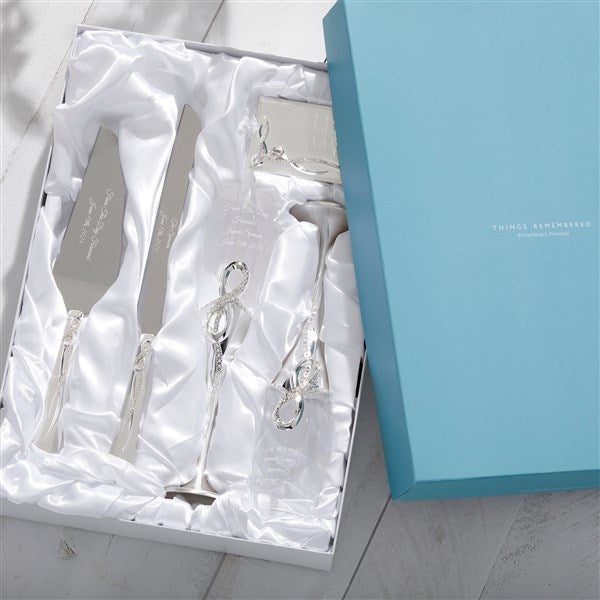 Engraved Infinity Wedding Flutes Servers Gift Set