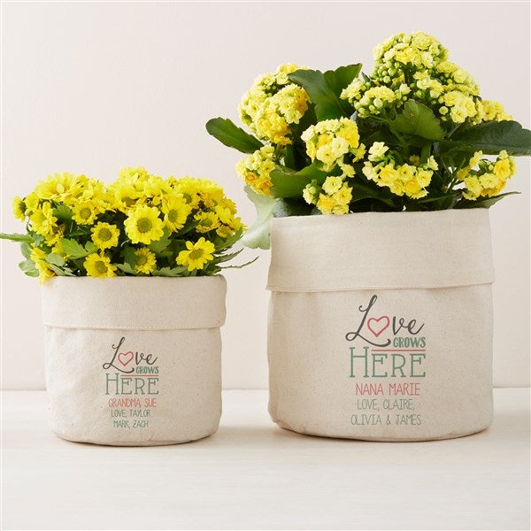 Personalized Canvas Flower Planter - Love Grows Here