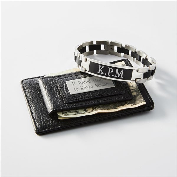 Engraved Wallet and Money Clip Duo in Black
