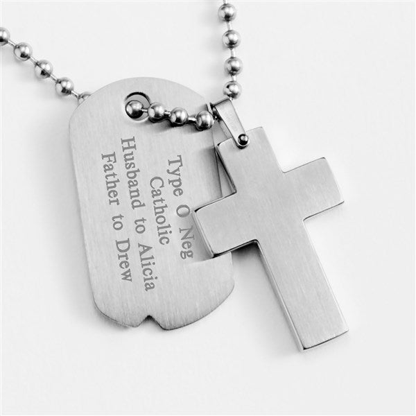 Engraved Black Cross Dog Tag for Him- Horizontal