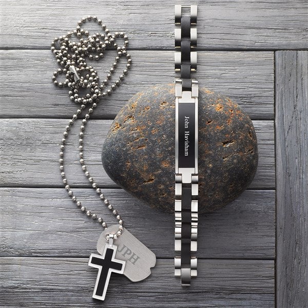 Engraved Black Cross Dog Tag for Him