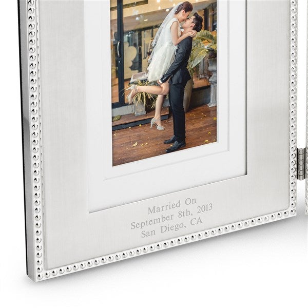 Engraved Beaded Anniversary Double Photo Picture Frame