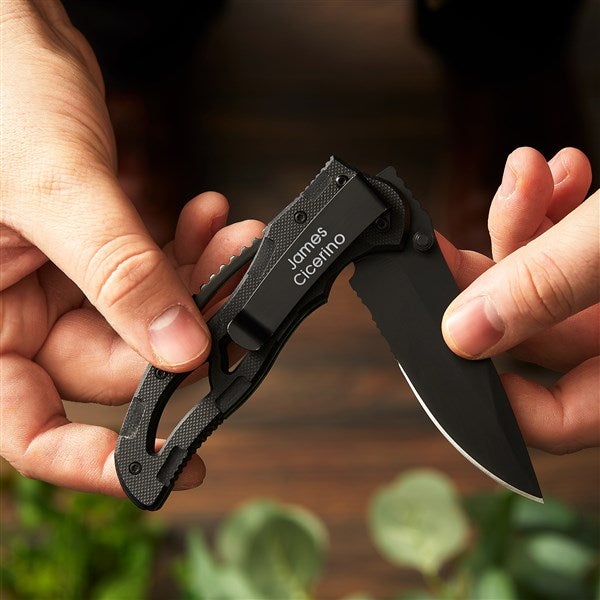 Engraved Matte Black Stealth Pocket Knife for Grandpa