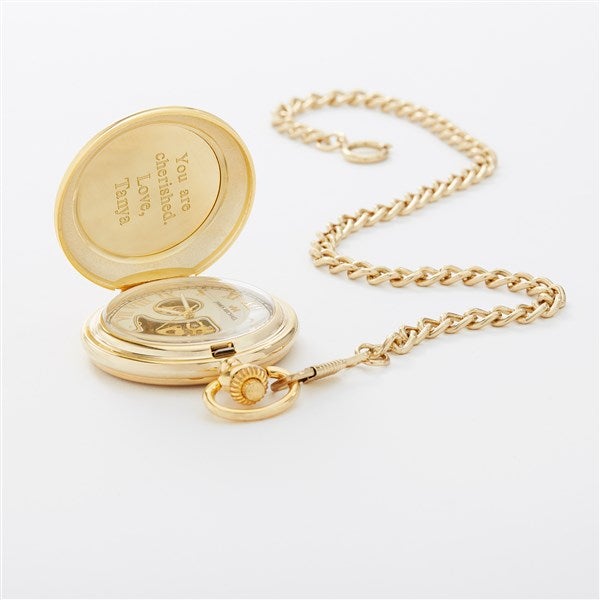 Engraved Birthday Gold Skeleton Pocket Watch and Box