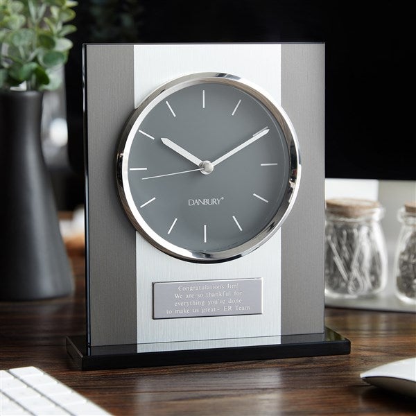 Engraved Retirement Black and Silver Tabletop Clock