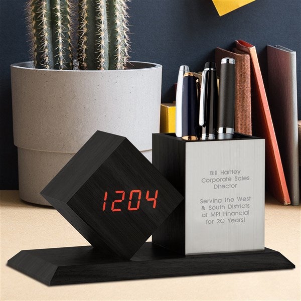 Engraved Digital Desk Clock and Organizer for the Boss