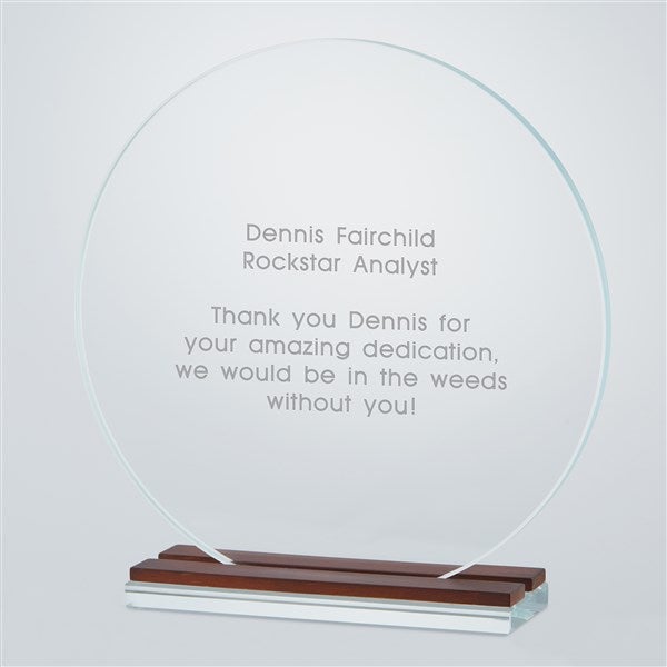Engraved Office Round Glass and Wood Award