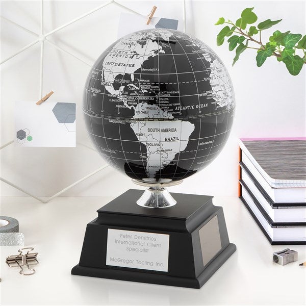 Engraved Graduation Solar Spinning Black Globe