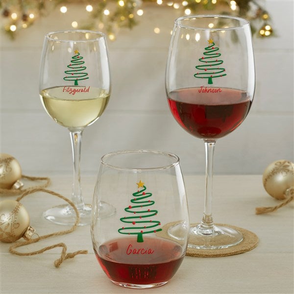 Abstract Christmas Tree Personalized Stemless Wine Glass