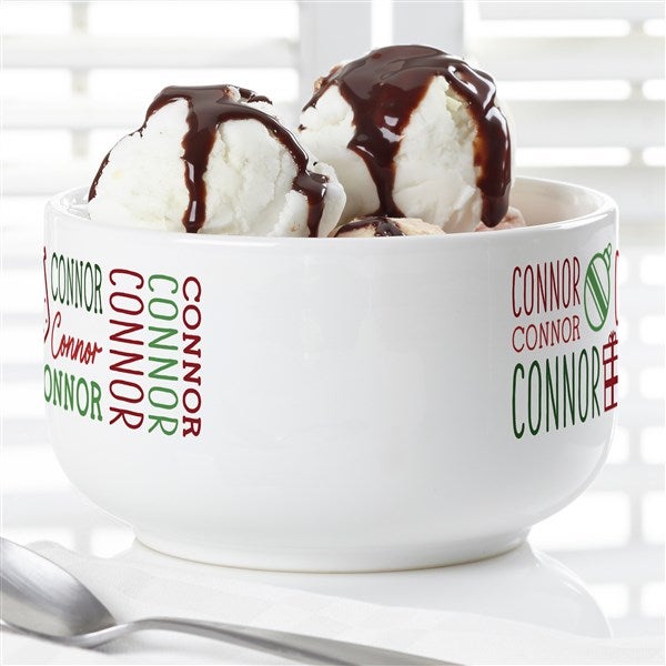 Holiday Repeating Name Personalized Snack Bowl