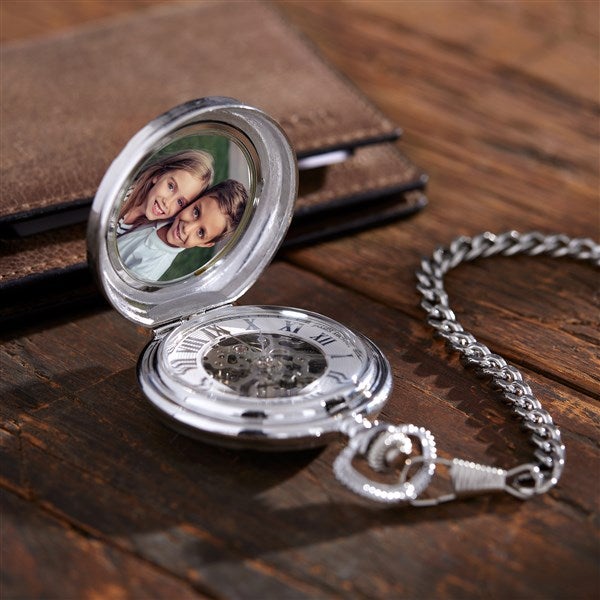 Engraved Graduation Silver Photo Memento Pocket Watch and Box