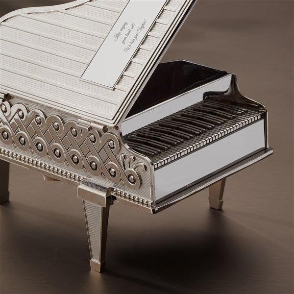 Engraved Silver Piano Musical Keepsake Box