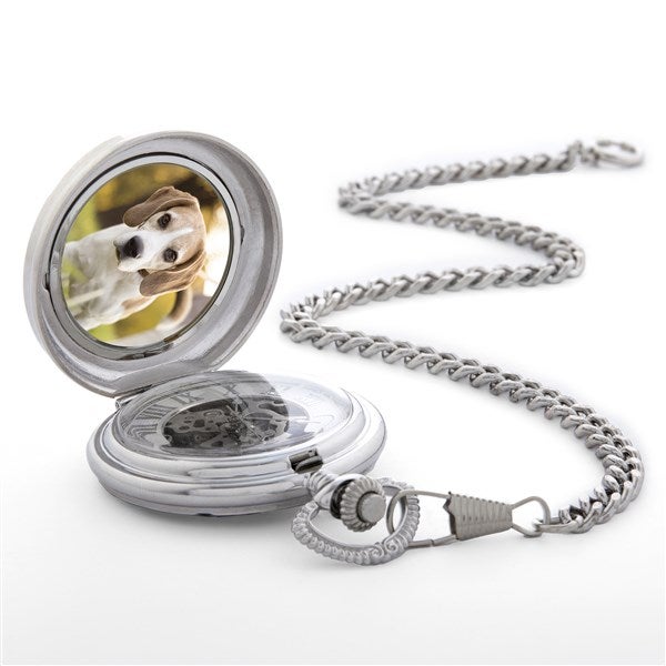 Engraved Birthday Silver Photo Pocket Watch and Box
