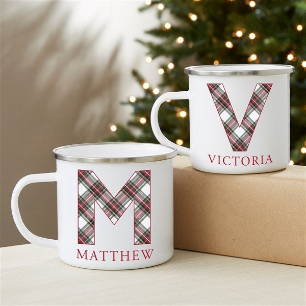 Classic Holiday Plaid Personalized Enamel Mug