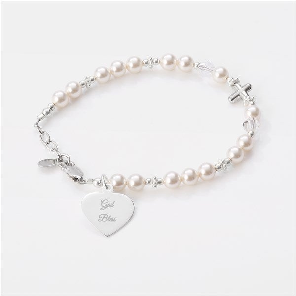 Children's First Communion Engraved Sterling Silver Beaded Bracelet