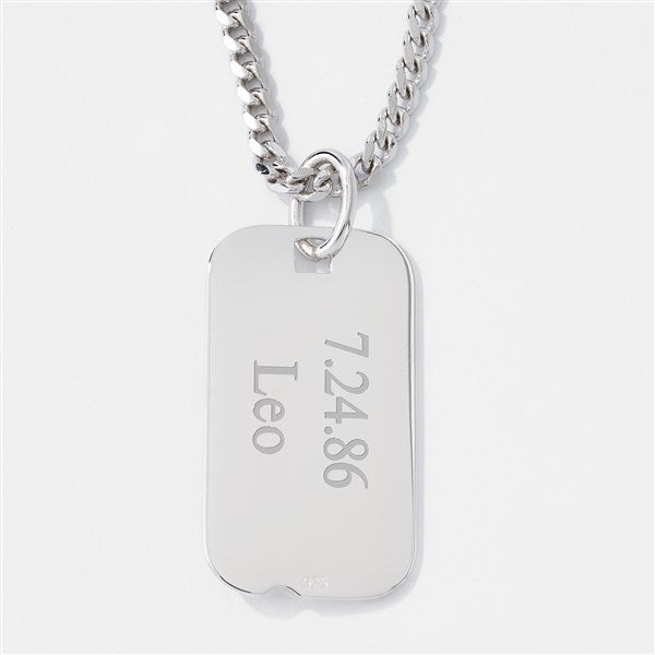 Engraved Sterling Silver Dog Tag for Him- Horizontal
