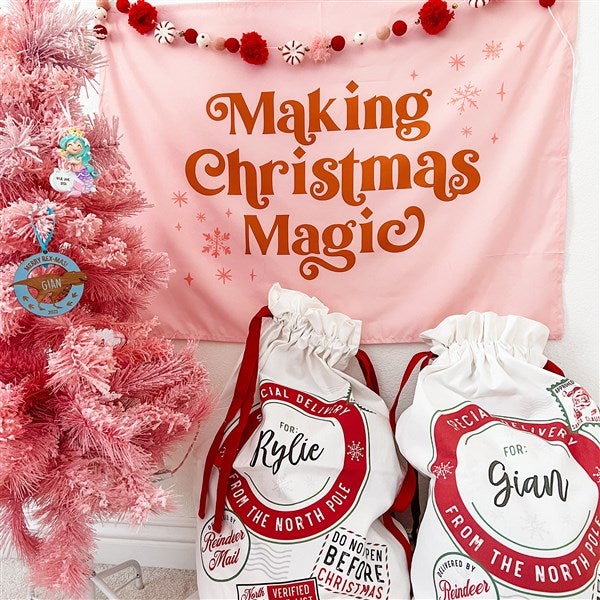 North Pole Delivery Personalized Canvas Drawstring Santa Sack
