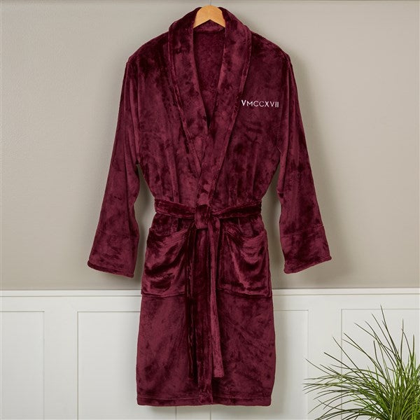 Romantic Date Embroidered Fleece Robe - Maroon