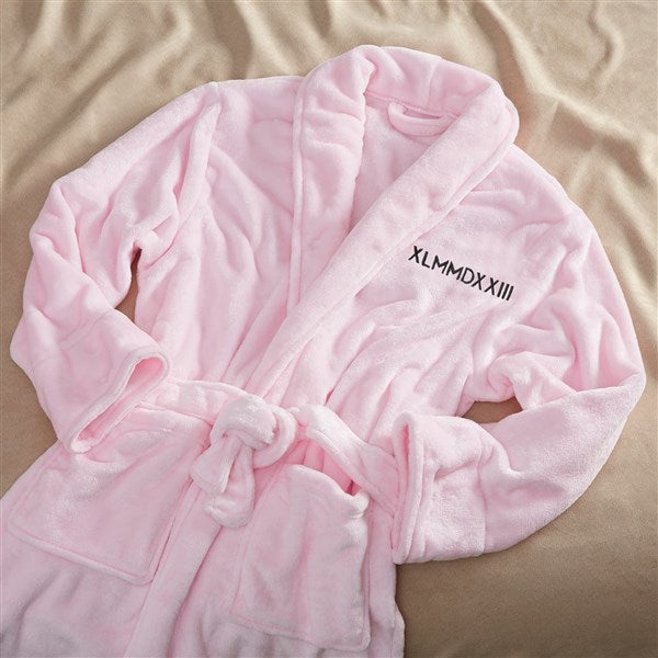 Romantic Date Embroidered Fleece Robe - Pink