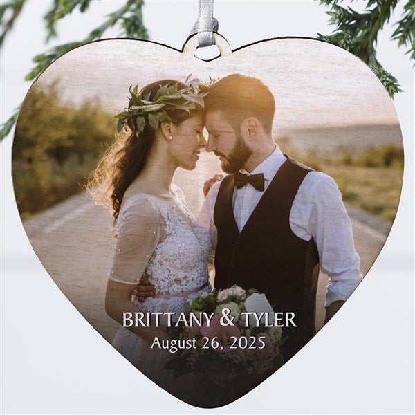 Wedded Bliss Photo Personalized Heart Christmas Ornament - 2-Sided