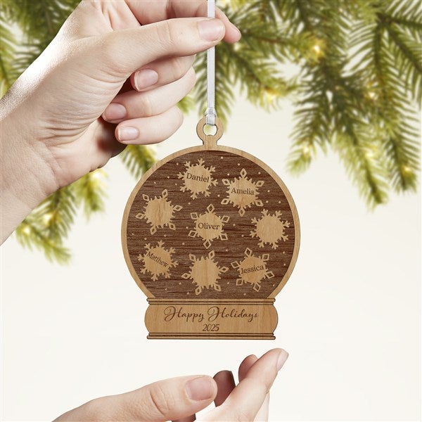 Snowflake Snow Globe Personalized Wood Ornament - Natural